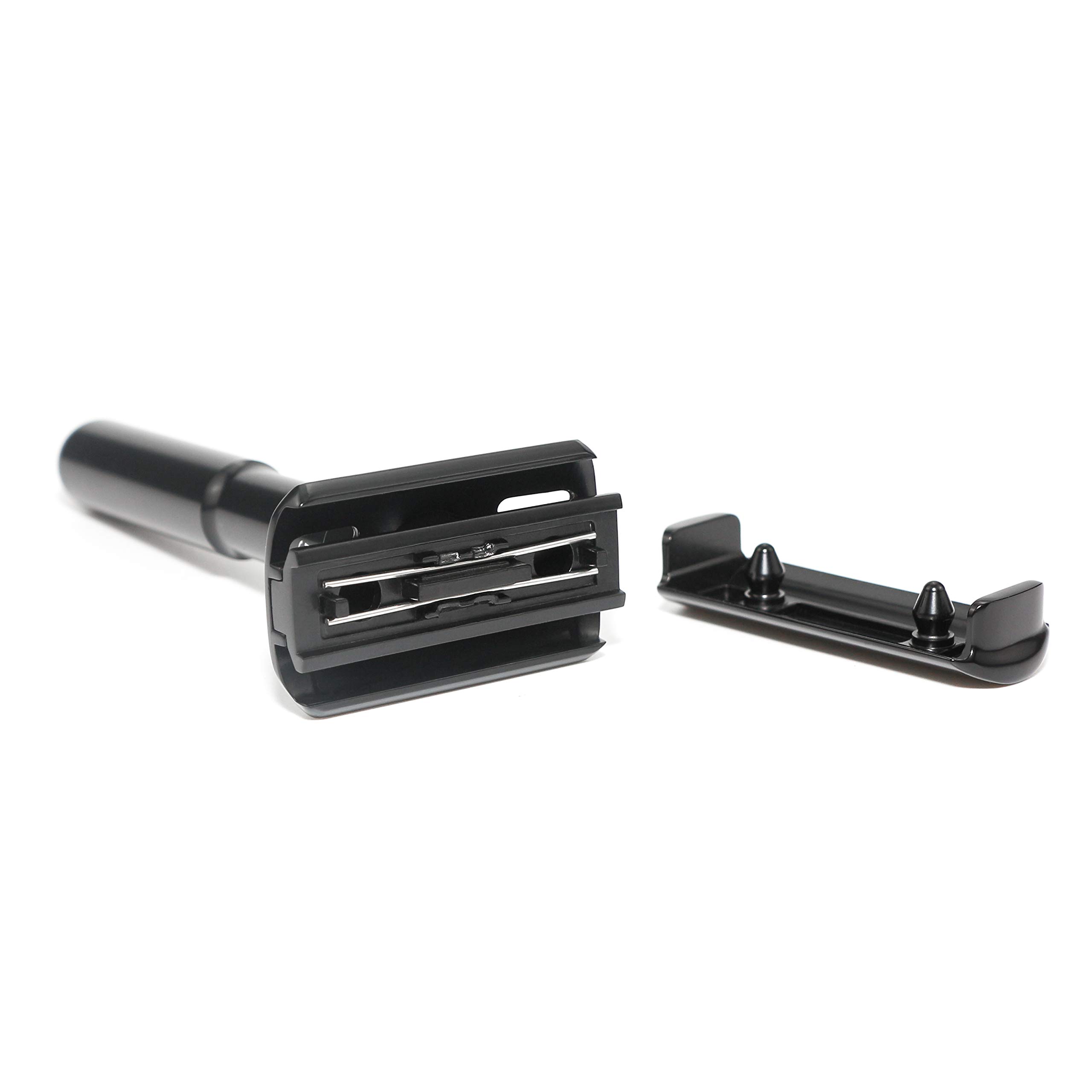 River Lake Double Edge Safety Shaving Razor Adjustable Matte Black Razor RZ700 Long Handle Stainless Classic Safety Shaver Razor (1 Razor & 10 pcs Titanium Coated Blades)
