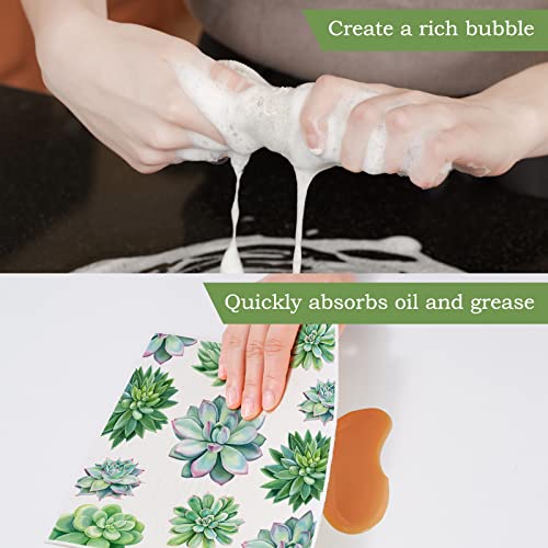 AnyDesign Succulent Swedish Dishcloth Green Mini Plants Absorbent Cotton Kitchen Towel Reusable Cleaning Dish Cloth for Spring Summer Party Home Housewarming, 7 x 8 Inch, 4 Pack