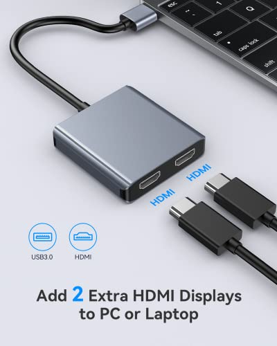 ABLEWE USB to Dual HDMI Adapter, Extend and Mirror Windows and Mac OS Displays