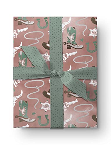 Cute Cowgirl Birthday Wrapping Paper Premium Western Gift Wrap Party Decoration Decor (6 foot x 30 inch roll), Pink
