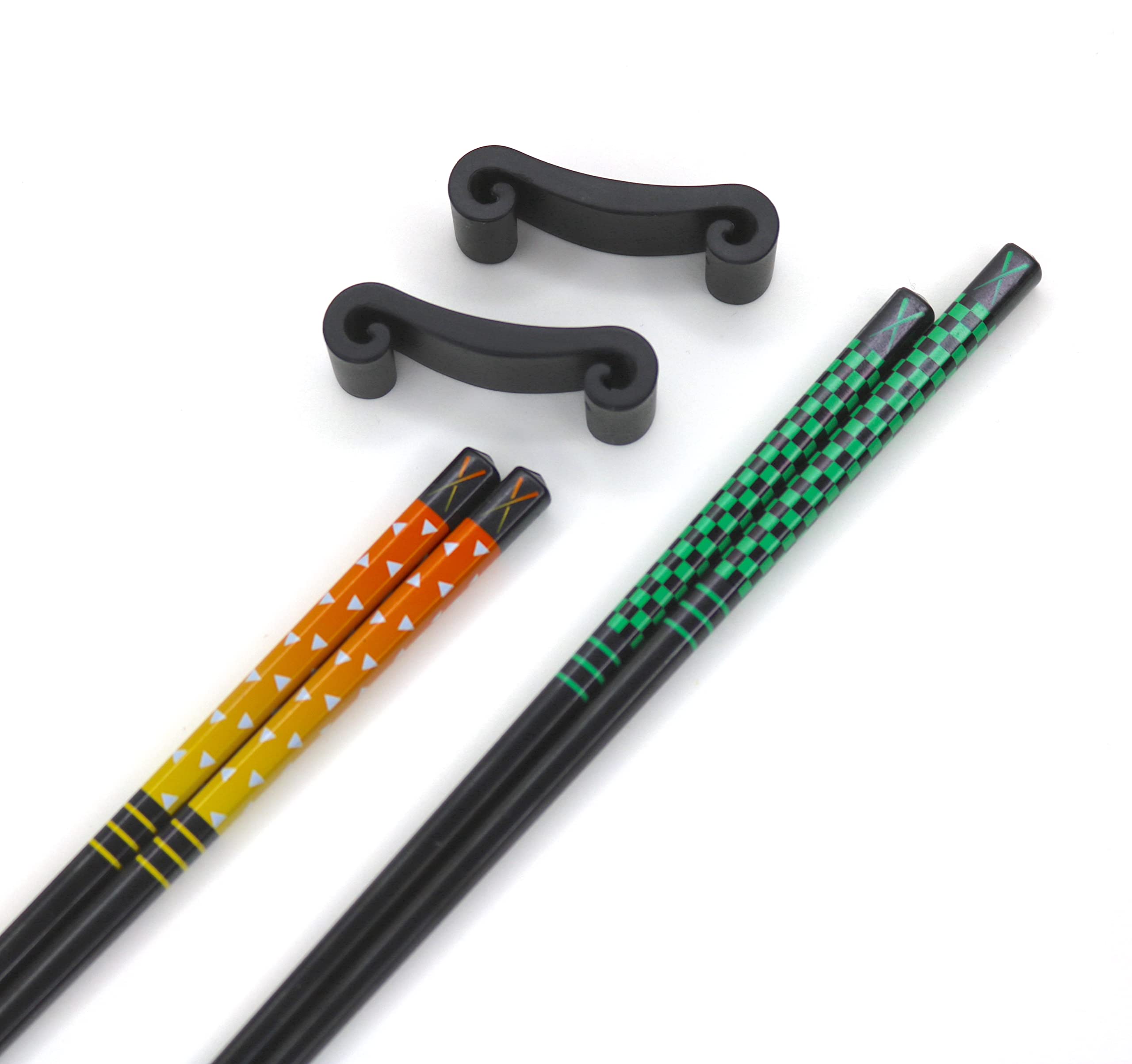 Anime Sticks - Tanjiro & Zenitsu Set of 2 Fiberglass Chopstick Pairs with Stands - 24cm Long