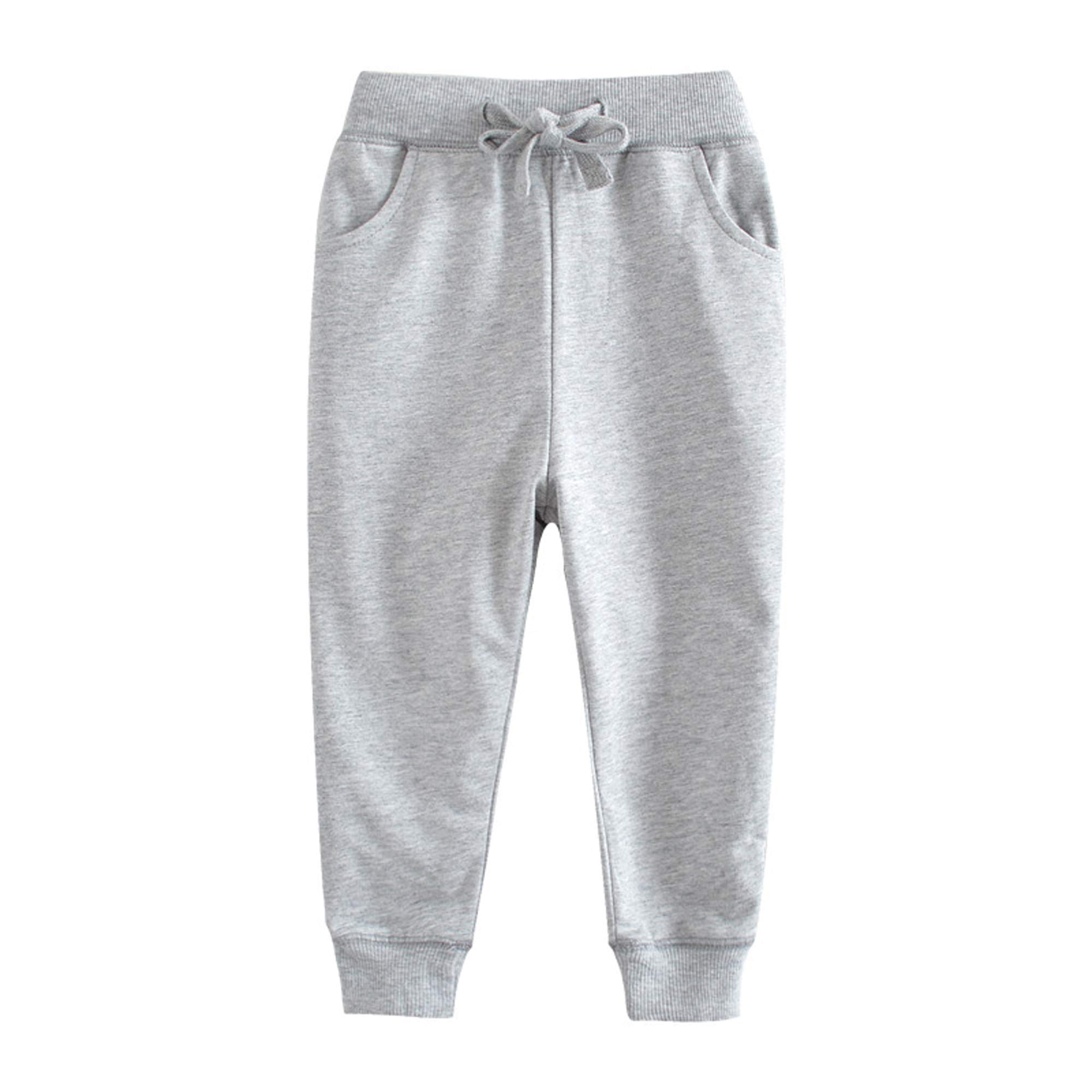 HUAER& Baby Boy's Jogger Pants Dinosaur Car Animal Print Drawstring Elastic Sweatpants (1-Pack 2-Pack) (Dark Green + Light Gray, 4T)