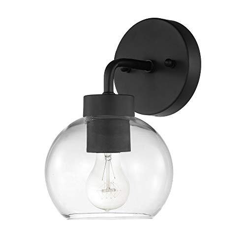 Globe Electric 44431 Bangor 1-Light Outdoor Wall Sconce, Matte Black, Clear Glass Shade