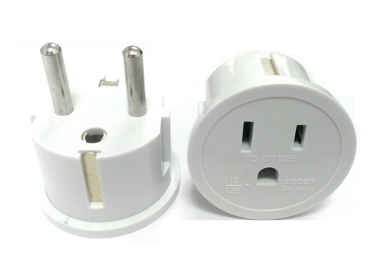 CKITZE BA-4 Grounded European German Schuko Power Plug Adapter Adaptor - American USA to German, France, Russia & more - Excellent Quality , Black or White
