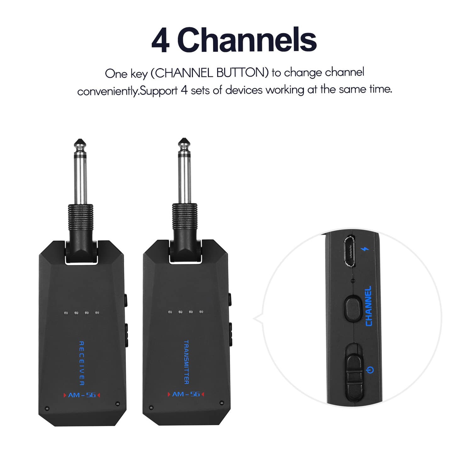5.8GHz Wireless Guitar System, Rechargeable Wireless Guitar Transmitter Receiver Guitar Accessories Audio Wireless Transmitter Receiver for Electric Guitar Bass