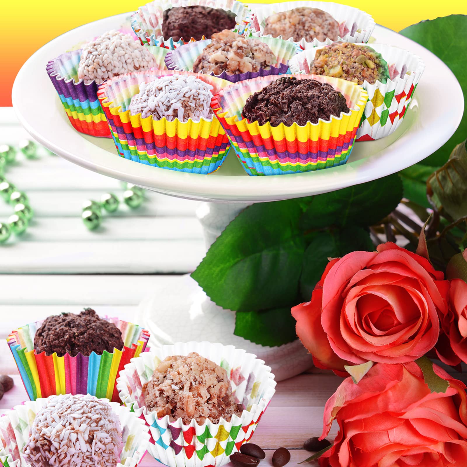 600 count Cupcake Baking Cups Muffin Cupcake Liners Candy Cup Mini Colorful Cupcake Wrappers Rainbow Combo Disposable Baking Cups Set for Birthday Party Wedding Cake Paper Cup Greaseproof Paper