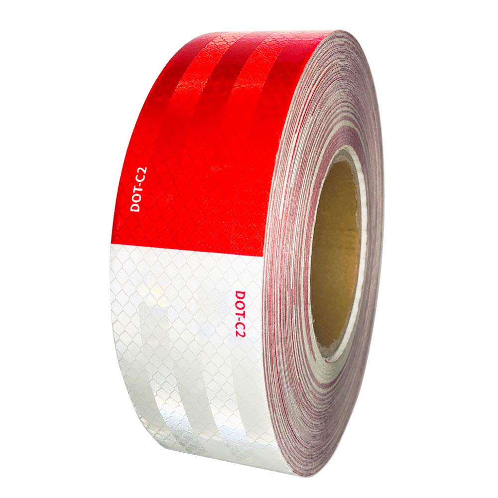 Dot-C2 Red/White Reflective Safety Conspicuity Adhesive Tape 2 Inch x 150 Feet - for Vehicles,Trailers,Boats,Signs (2 In x 150 Ft)