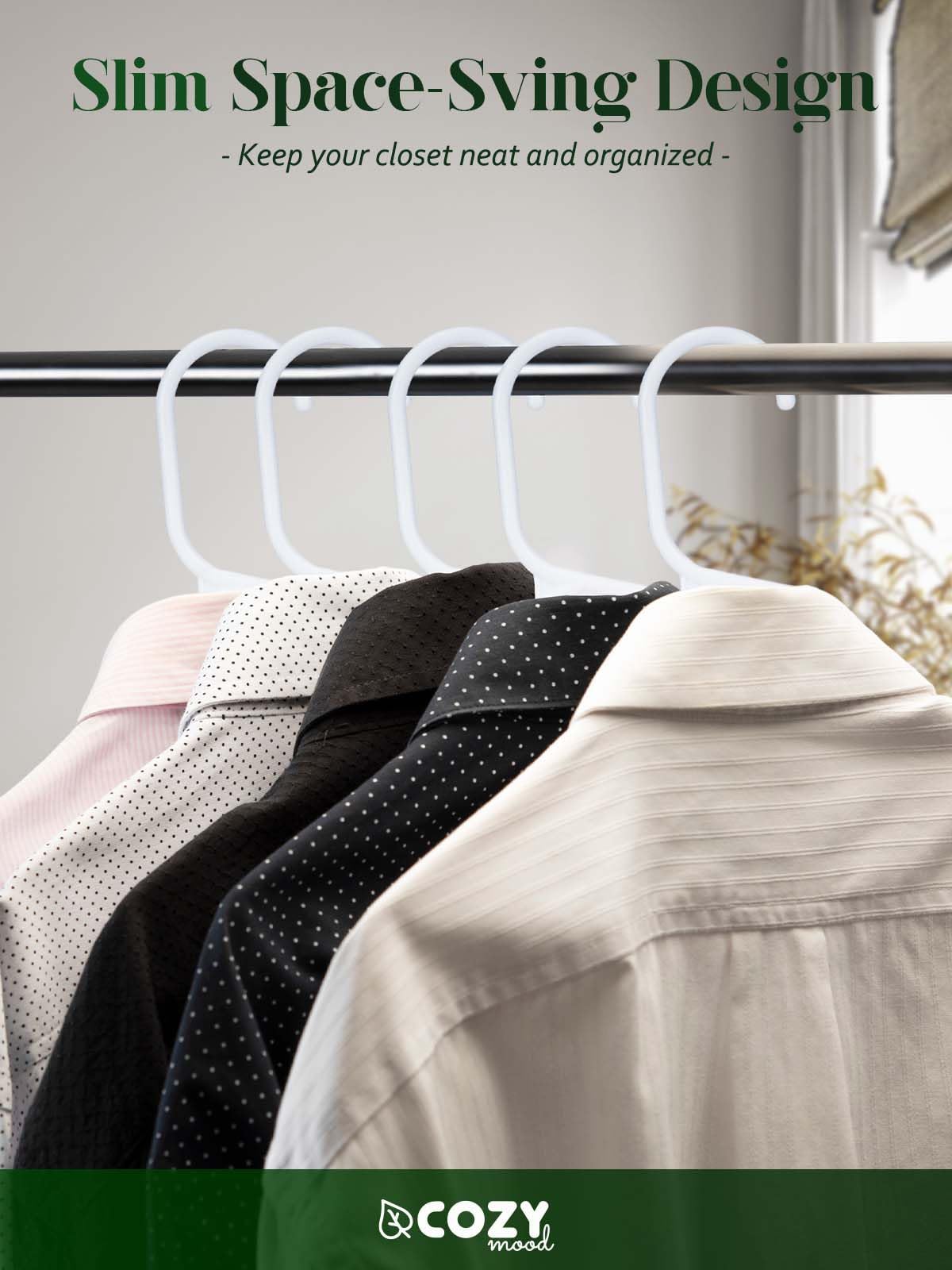 Cozymood Plastic Notched Hangers 20 Pack, Space Saving Tubular Clothes Hangers White, Slim Non-Slip Heavy Duty Plastic Hangers for Everyday Use, Standard Closet Hanger for Shirts, Coats, Dress, Skirts
