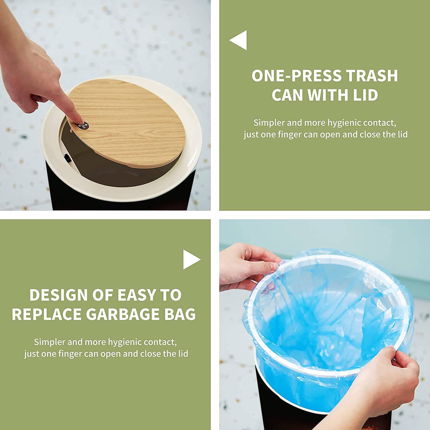 IBPNKFAZ89 Small Trash Can with Lid Soccer Ball in Fire Isolated on Black Garbage Bin Wood Waste Bin Press Cover Round Wastebasket for Bathroom Bedroom Office Kitchen