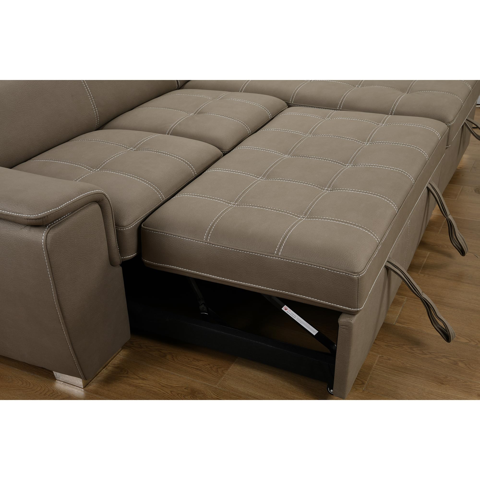 Holaki 105" Convertible L Shape Sectional Couch,Modern Sectional Sleeper Sofa with Pull Out Bed and Storage Chaise,Sectional Sofa Bed with Adjustable Headrest and Stools for Living Room(Grey)