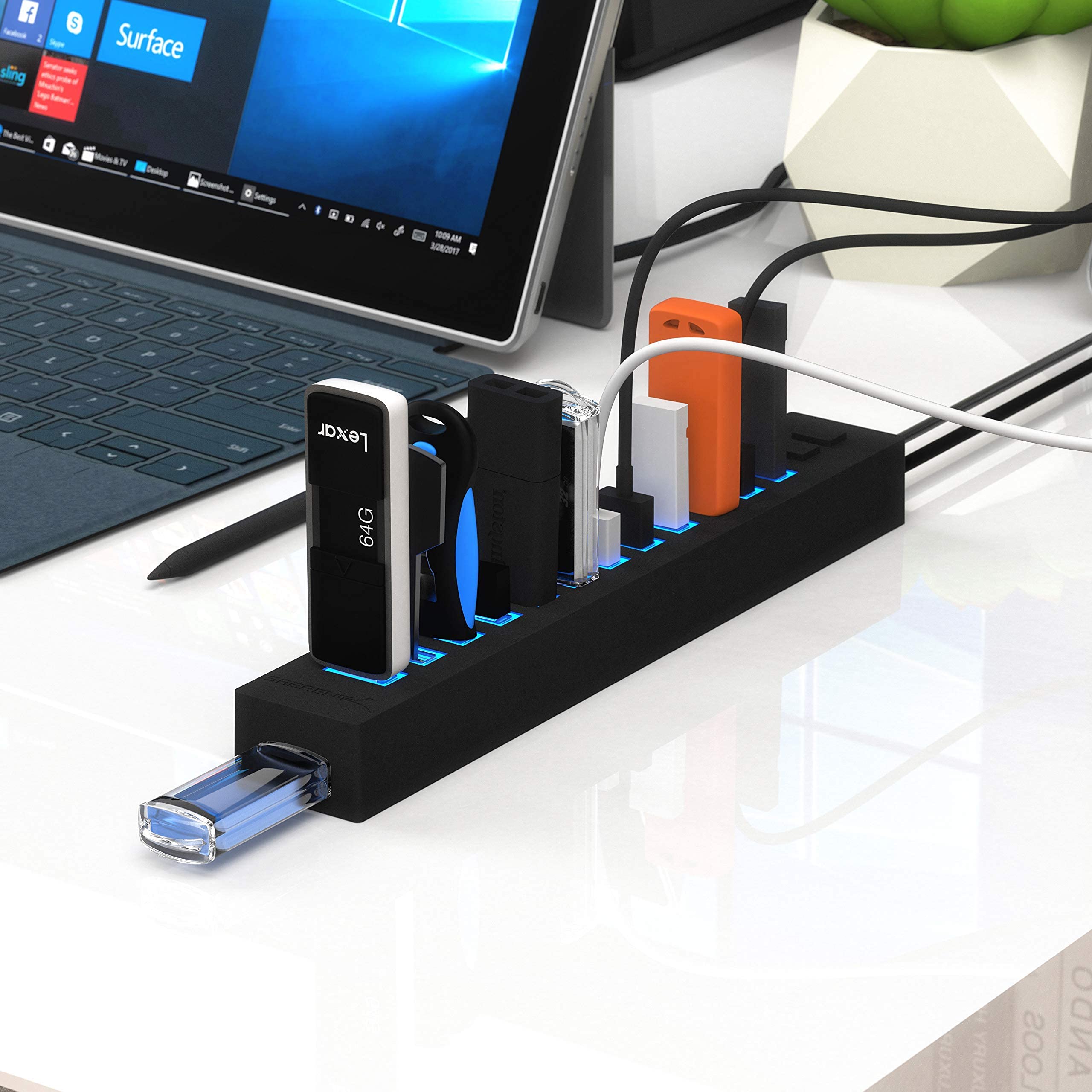 Sabrent 13 Port High Speed USB 2.0 Hub +Aluminum USB External Stereo Sound Adapter for Windows and Mac.