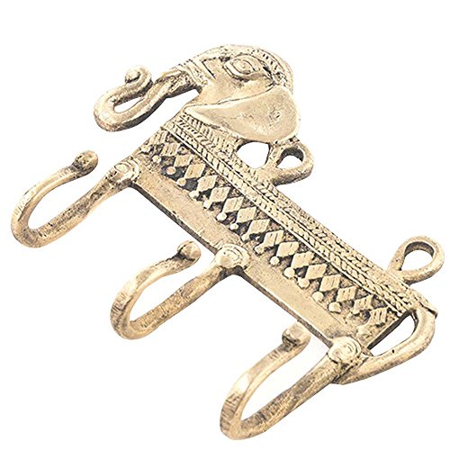 Indian Shelf Key Hanging | Gold Coat Hook Wall Mounted | Brass Wall Hanging Hook | Elephant Triple Coat Hook | Clothes Wall Hook | Wall Mounted Coat Rack [10.67 cm]