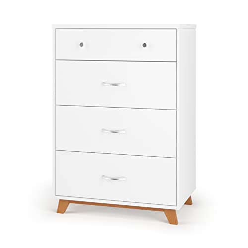 Child Craft SOHO 4 Drawer Mid-Century Modern Chest, Anti-Tip Kit, Extra-Large Storage for Baby Nursery, Kid’s Room (White/Natural)