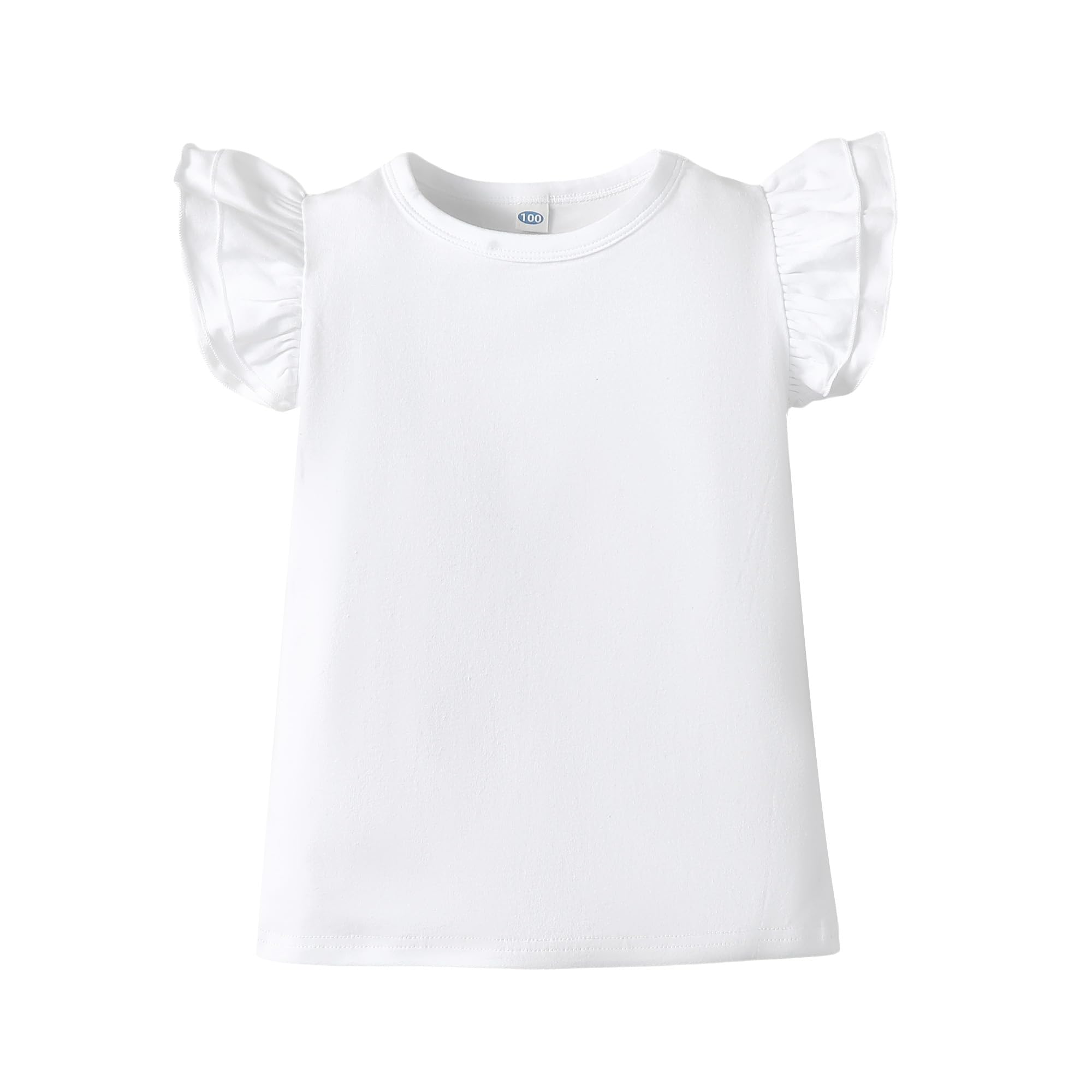 LYSMuch Toddler Baby Girls Ruffle Sleeve Shirt Plain Solid Sleeveless Tshirt Top Blouse Kids Casual Clothes(White, 3-4T)