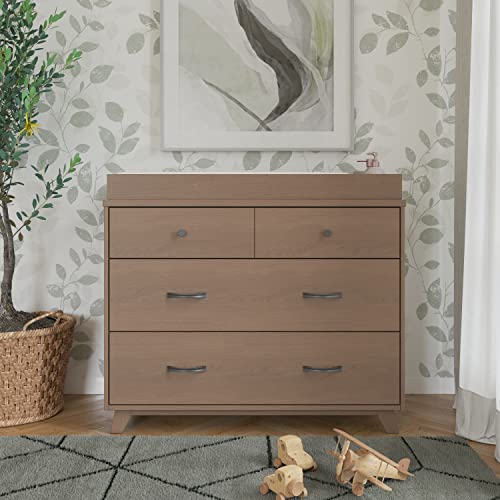 Child Craft SOHO 3 Drawer Mid-Century Modern Dresser with Changing Topper, Anti-Tip Kit, Extra-Large Storage for Baby Nursery, Kid’s Room (Dusty Heather)