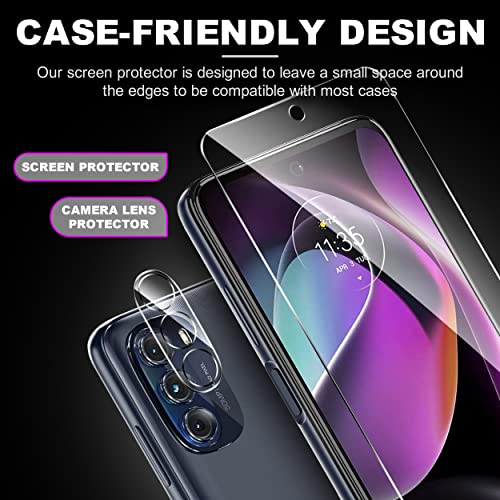 Cizerin 4 Pack Screen Protector for Motorola Moto G 5G 2022-2 Pack Tempered Glass Screen Protector and 2 Pack Camera Lens Protector - Shatter Proof- HD Clarity