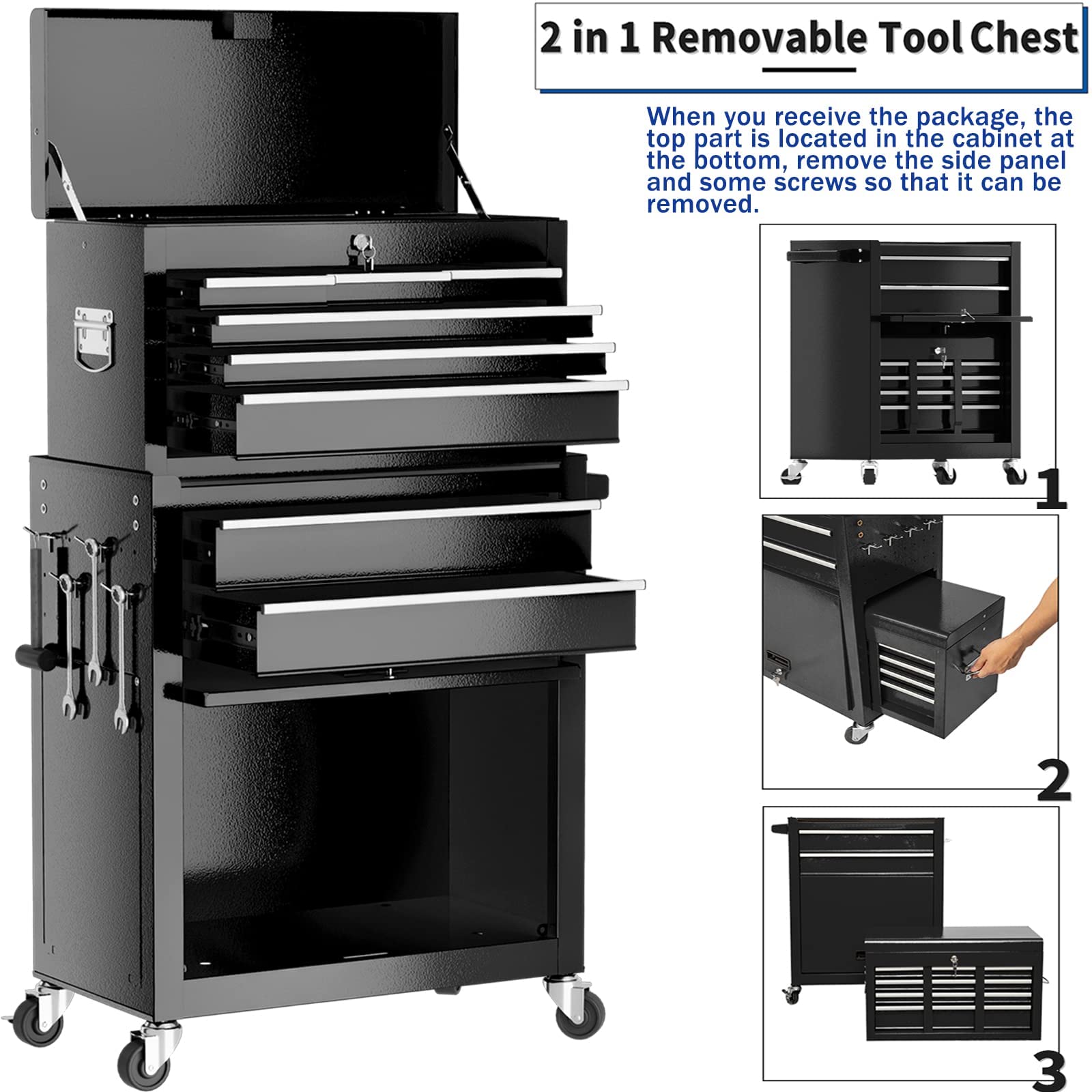 8-Drawer High Capacity Rolling Tool Box with Wheels,Rolling Tool Chest with Drawer,Tool Box on 4 Wheels with Lock, Tool Storage Cabinet Removable Portable Box for Garage Warehouse