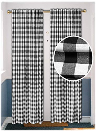 Black White Cotton Curtains, Back Tab Farmhouse Cotton check Curtain 50x72 Inch, Tab Top Bathroom Window Treatment Décor Panel For Kitchen Nursery Livingroom Bed Room Gingham Check Curtains -2 Panels