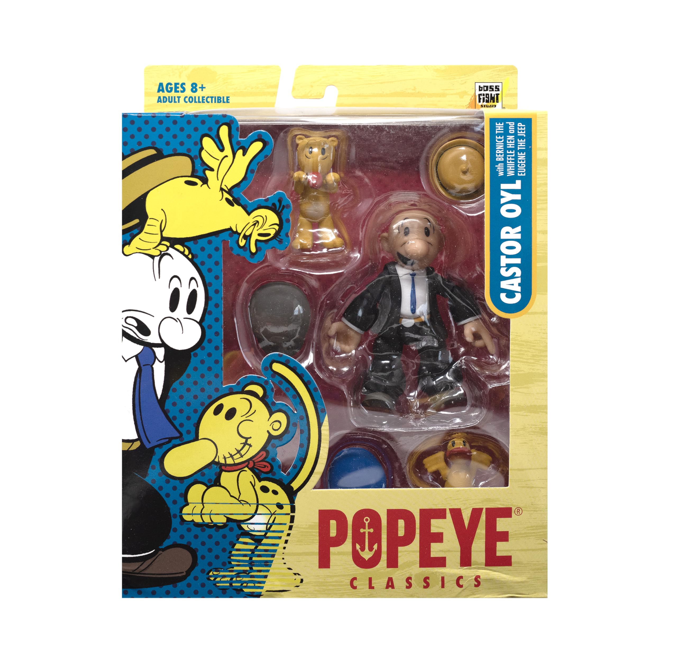Boss Fight Studio Castor OYL Popeye Classics Wave 1 Collectible Action Figure β Highly Articulated Figurine and Accessories Including Eugene The Jeep, Bernice The Whiffle Hen, & Removable Hats β 1:12