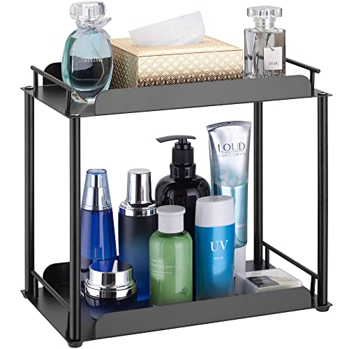 Claev Bathroom Organizer (Black, 13x8x12 Inch) 2 Tier Space Saver Cosmetic Vanity Shelf, Countertop/Counter Sink Storage Tray for Kitchen, Bath, Dresser, Bedroom, Makeup Table