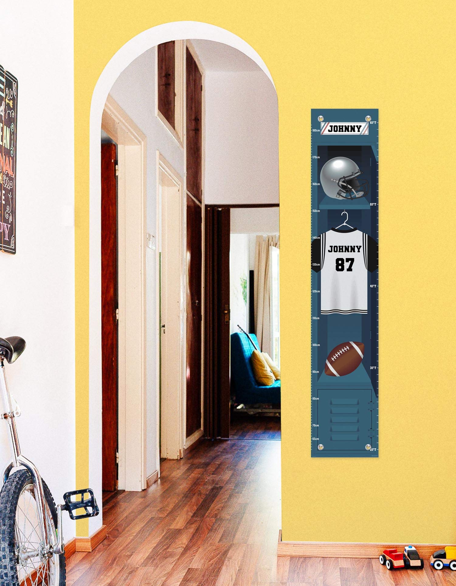 Sports Growth Chart Football Locker Custom Name Gifts for Kids Room Decor Personalized Growth Chart