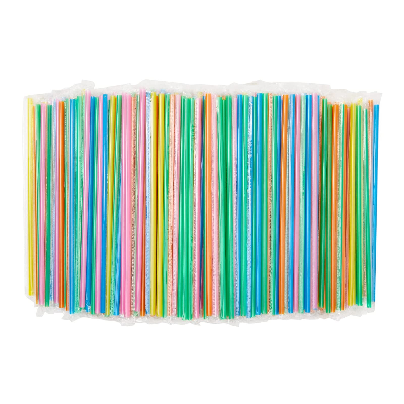 600-Pack Colorful Individually Wrapped Plastic Drinking Straws, Extra Long, Bulk, Disposable Party Supplies, 5 Colors (10.2 in)