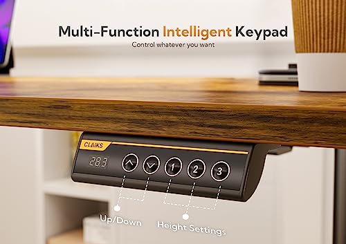Claiks Electric Standing Desk, Adjustable Height Stand up Desk, 48x24 Inches Sit Stand Home Office Desk with Splice Board, Black Frame/Rustic Brown Top