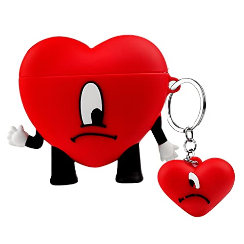 Bad& Bunny Merch,Case for AirPods 1&2, un Verano sin ti Cartoon Cute Design Soft Protective Cover with Keychain Compatible with AirPods 1st and 2nd for Women and Man (Red Heart)