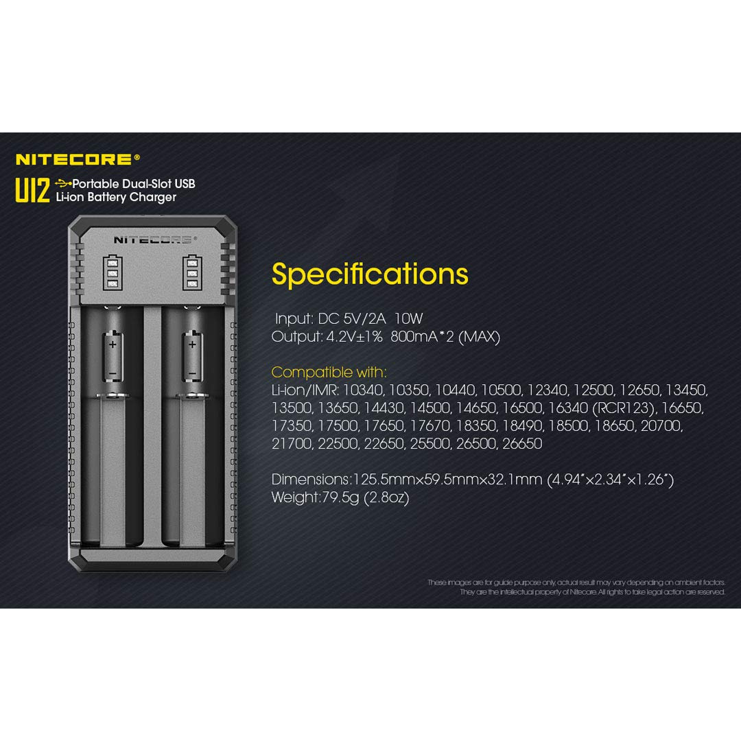 Nitecore UI2 Dual-Slot Intelligent Lithium-ion Battery USB Charger for 18650, 18350, 20700, 21700, 14500, 16340 and More, and LumenTac Battery Organizer