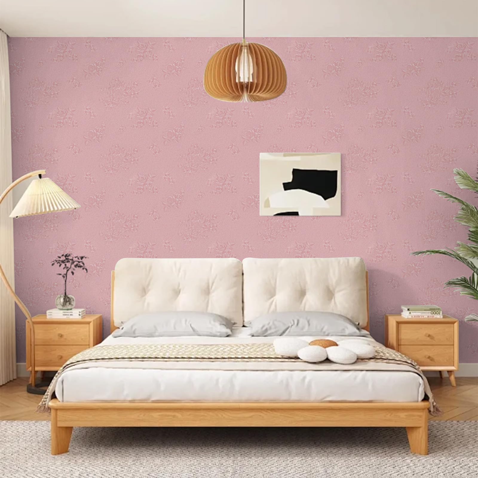 Anmon Pink Contact Paper 17.7''x118'', Peel and Stick Wallpaper Modern Self Adhesive Pink Wall Paper, Removable Renter Friendly Textured Pink Wall Paper for Wall,Cabinets, Drawers Home Decor