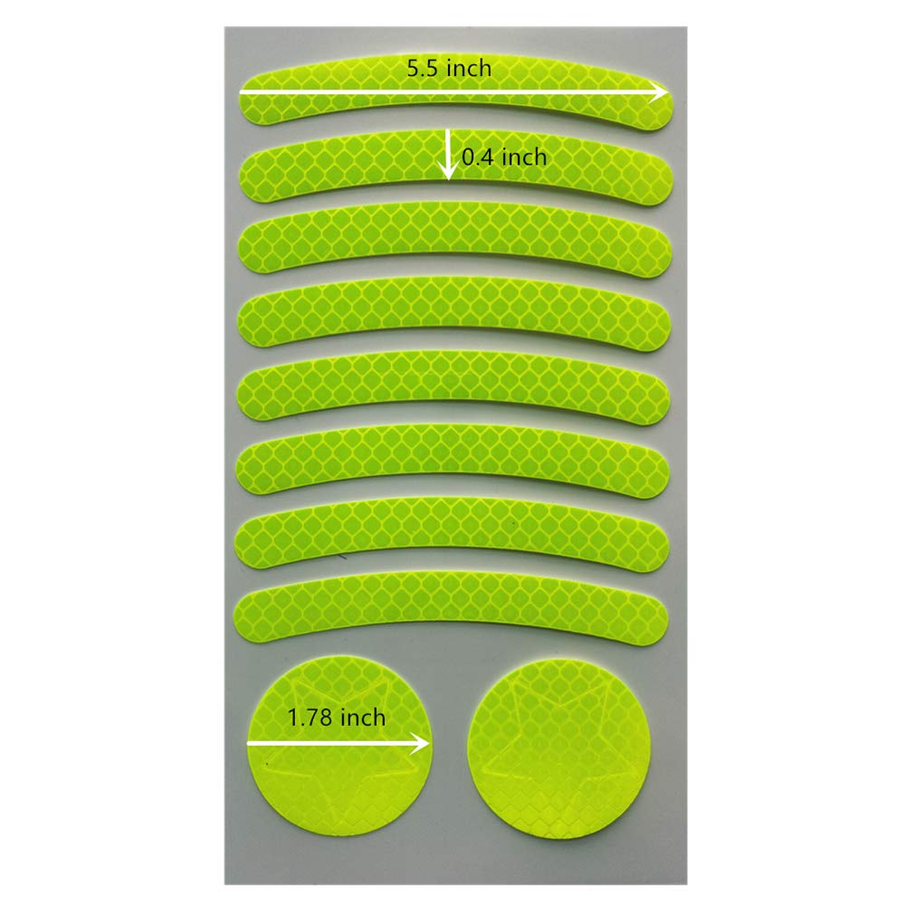 42Pcs Reflective Stickers, Reflective Helmet Bicycle Stickers, Reflective Decals, BikeReflective Tape, NightSafety StickersforBicycle, Wheelchairs, Motorbike, Helmet, Scooter (Green)