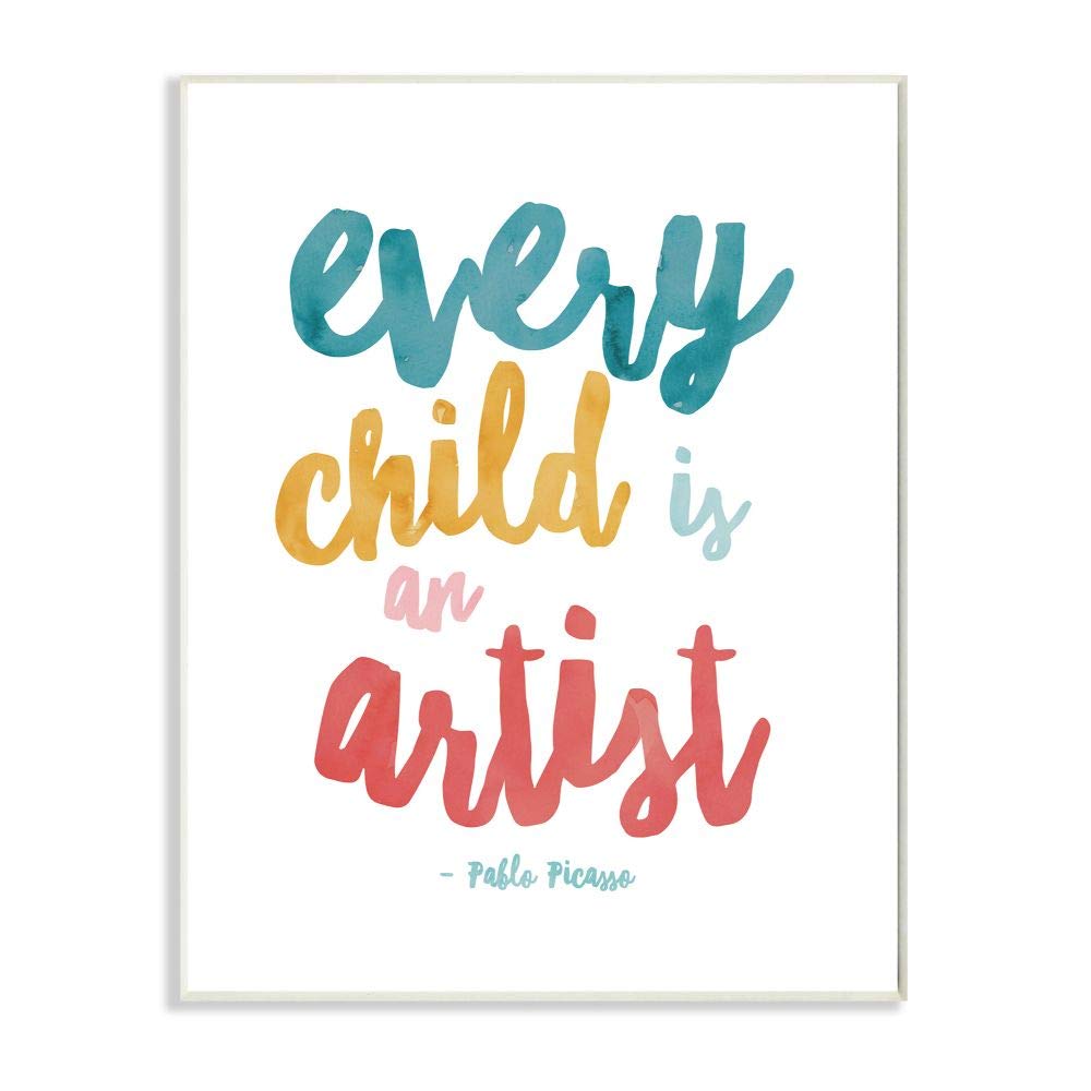 Stupell Industries Every Child is an Artist Picasso Quote Colorful Design Wall Art, 13 x 19, White