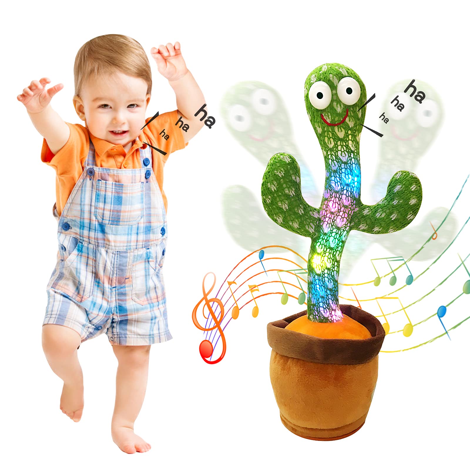 QIUXQIU Cactus Plush Toys 120 Music Recording and Follow You Speak and LED Glow Wiggle Dancing Cactus Electronic Toy,Plush Toy in Pot Decoration & Children Funny Stress Relief Toys