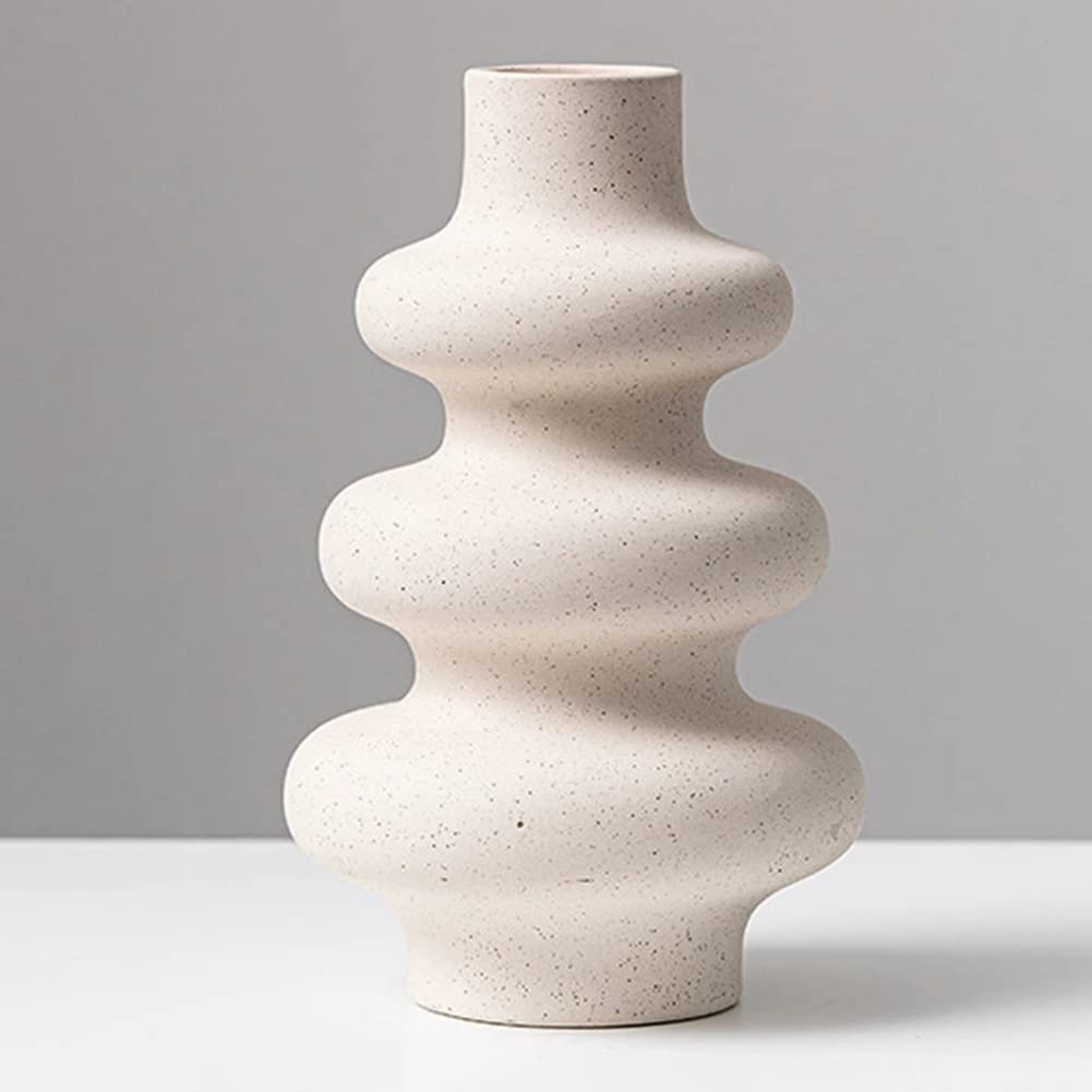Camisin Ceramic Vase Beige Plant Pot Home Decor Flower Arrangement Garden Living Room Office Desktop Decoration Crafts