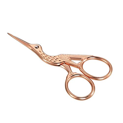 YESTOO Stork Scissors, Professional Stainless Steel Beauty Grooming Scissors for Eyebrow, Facial Hair, Dry Skin, Nose Hair(Rose Gold)