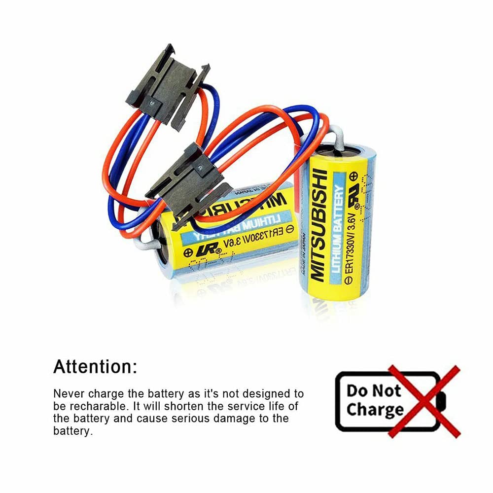 BAOBUTE 5PCS MR-BAT ER17330V 3.6V 1700mAh PLC Replacement Battery with Plug Non-Rechargeable for A6BAT FANUC CNC System Power, 17*35mm