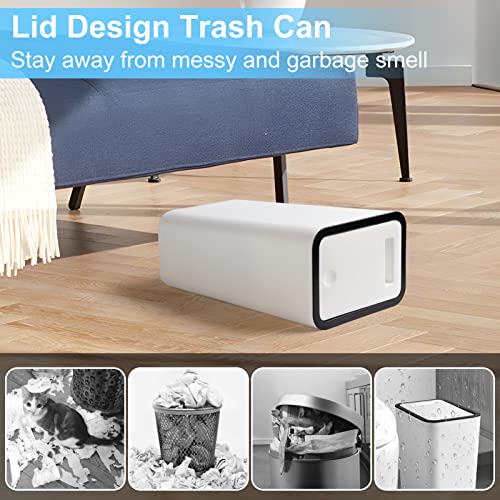 Anzoymx Bathroom Trash Cans with Lids 2 Pack Kitchen Garbage Can 4 Gallons with Pop Up Lid,Small Narrow Waste Basket Dog Proof for Bathroom Kitchen Bedroom Living Room and Office(15L,White)