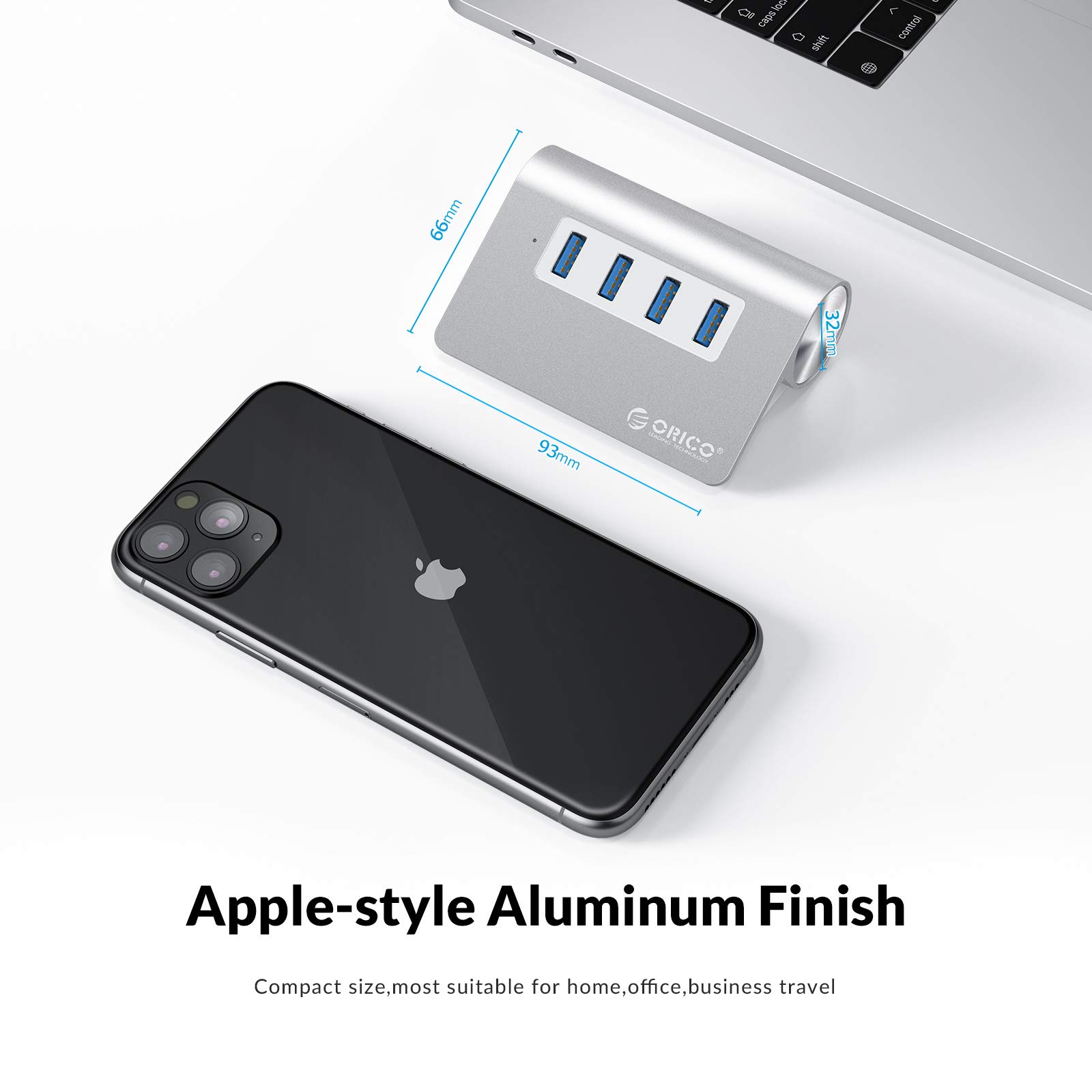 4-Port USB 3.0 Hub ORICO Aluminum USB Hub with 3.3ft Extend Cable, Portable Data Hub for MacBook, Mac Pro/Mini, iMac, XPS, Surface Pro, Notebook PC, USB Flash Drives, Mobile HDD