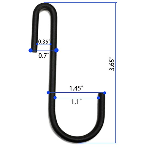 HUJI Black S Shaped Heavy Duty Hanging Hooks for Kitchenware Pots Pans Utensils (Set of 6 Hooks)