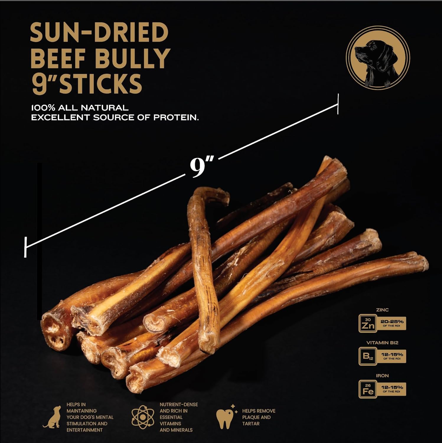 The Good Pupp 100% Natural Beef Bully Sticks for Dogs - 9 Inch, Sun-Dried, Rough Cut Bully Sticks, Large Dog Bully Chews, Rawhide-Free (10 Pack)