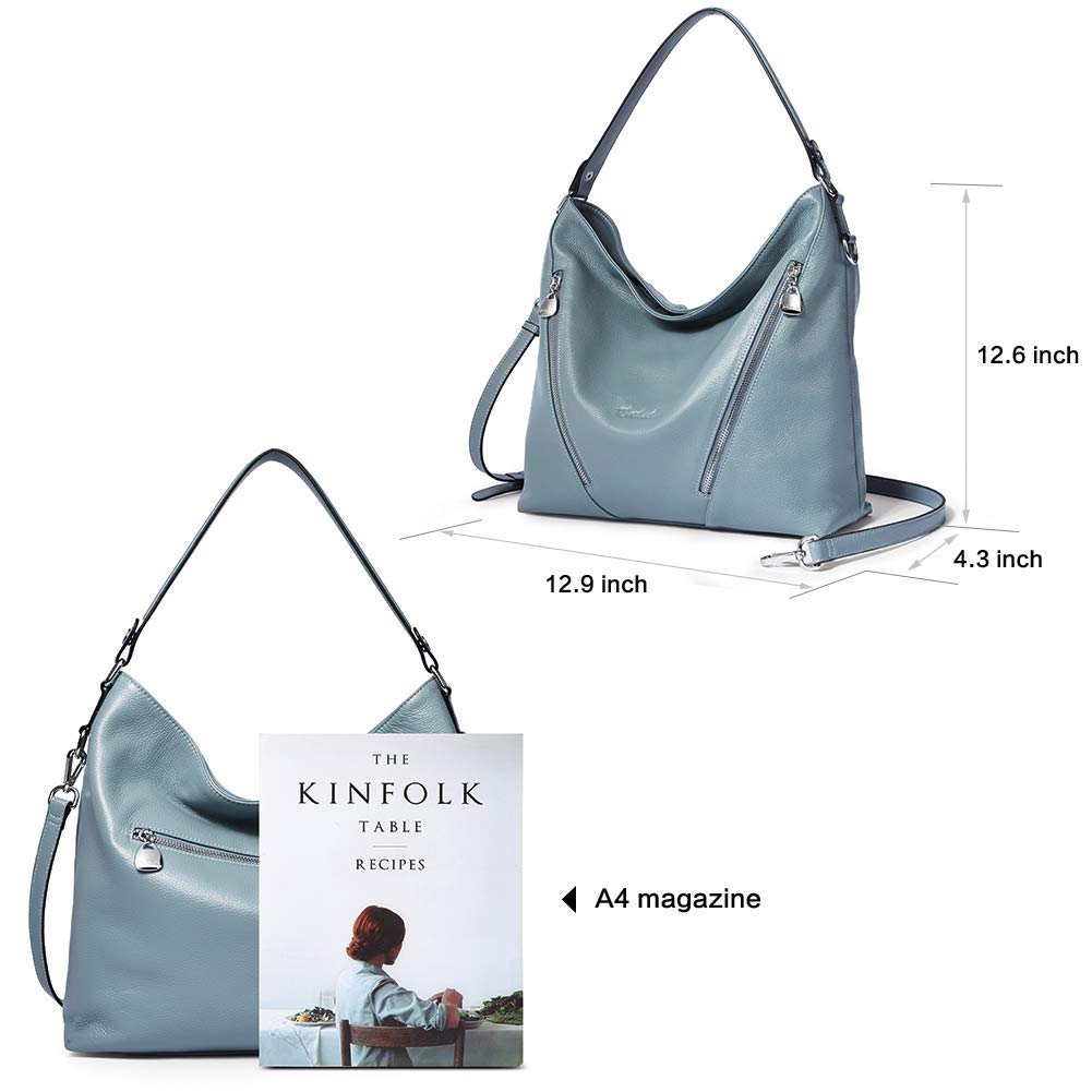 BOSTANTEN Women Leather Handbag Designer Large Hobo Purses Shoulder Bags Blue and RFID Blocking Zip Around Credit Card Holder Phone Clutch Wristlet
