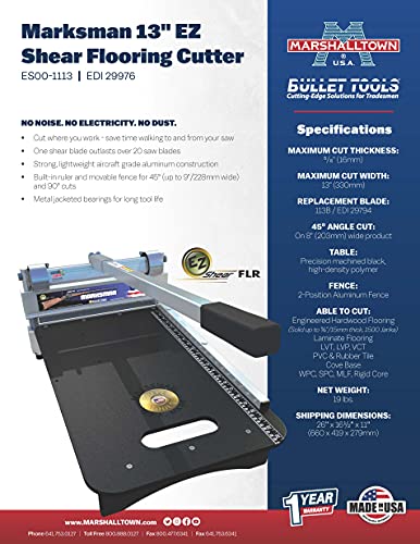 Bullet by MARSHALLTOWN EZ Shear 13" Marksman Flooring Shear, Professional-Grade, Versatile, Lightweight, Versatile, 90-degree and 45-degree cuts, Made in USA, 213-SID