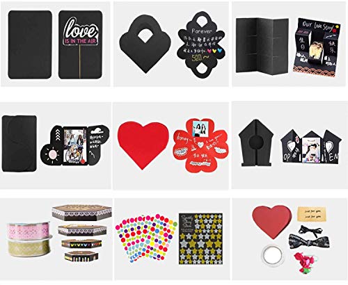 Wanateber Explosion Box, DIY Explosion Gift Box with 6 Faces, Main Part Assembled Handmade Photo Box for Birthday Gift, Anniversary, Valentine's Day, Wedding (Black)