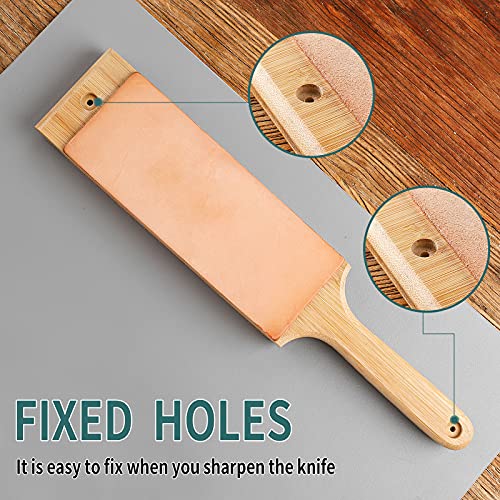 ANGERSTONE Double Sided Leather Strop Kit(14.3" x 3" Knife Stropping Leather)with Ergonomic Handle - Knife Strop for Sharpening Knives, Wood Carving Chisels, Buffing Compound Included