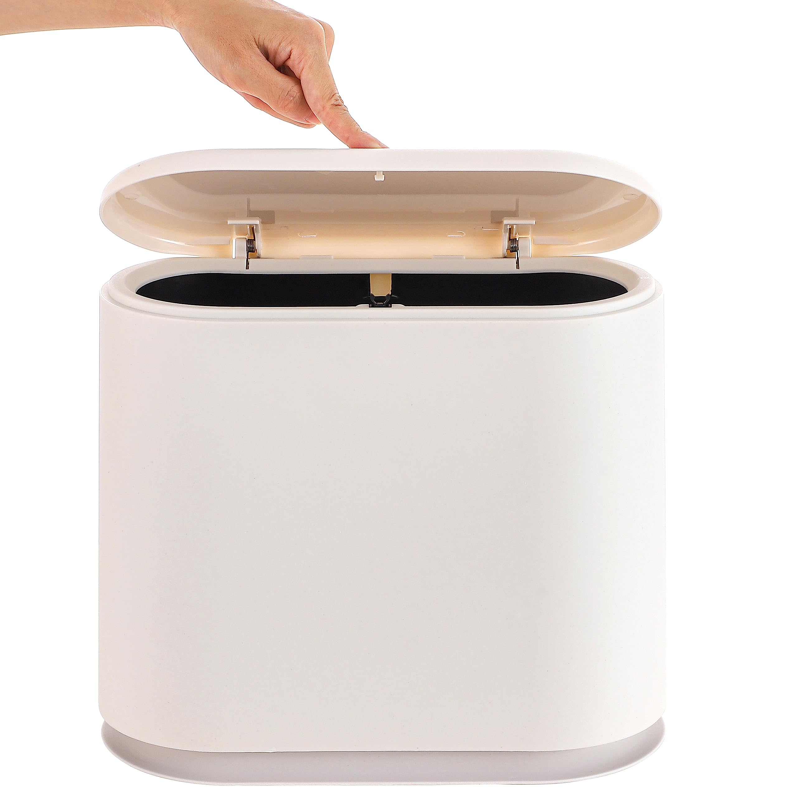 Baosia 12 Liter White Rectangular Plastic Trash Can Wastebasket with Press Type Lid,3.2Gallon Slim Trash Bin,Narrow Trash Can Waste Bins for Bedroom, Bathroom, Office,KitchenďźPowder Room