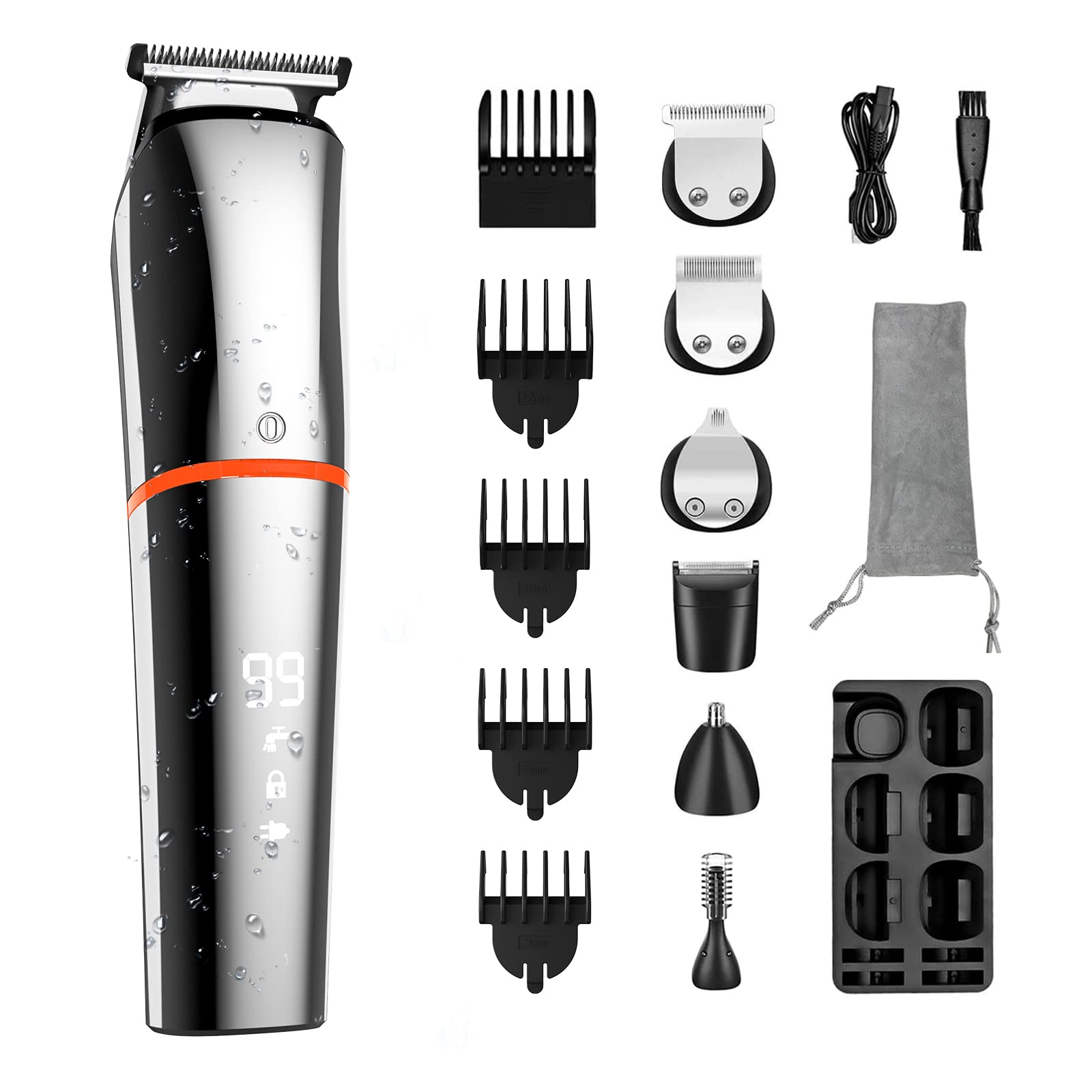 Men Beard Trimmer, Shaving Machines with 6 In 1 Grooming Kit for Hair Clippers Body Mustache Nose Hair Trimmer for Men Cordless, Waterproof Electric Trimmer for Men with USB Rechargeable