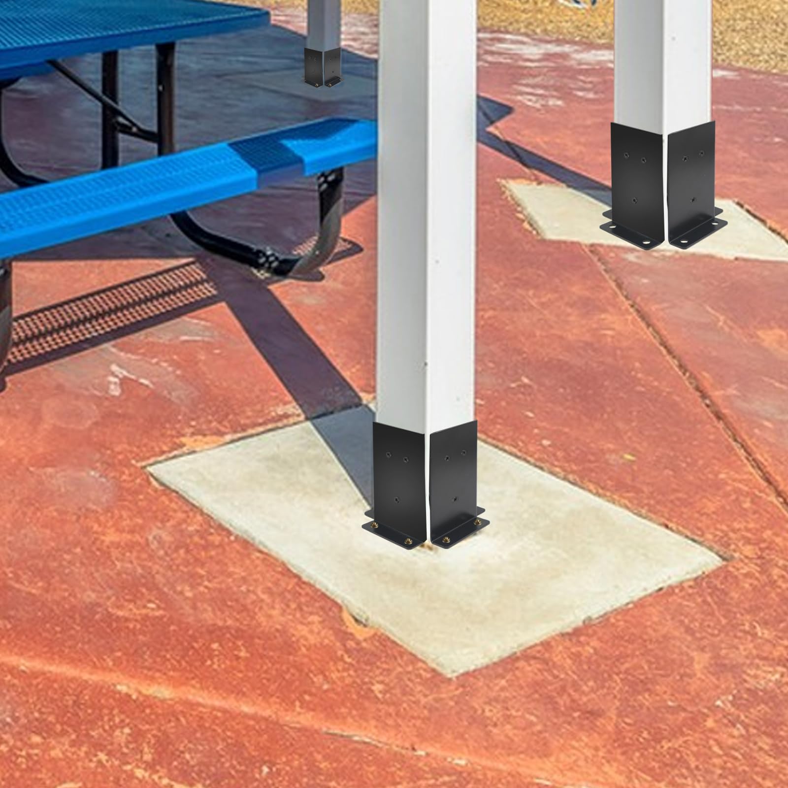 4x4 Post Base 4 Pcs, (Inner Size 3.6x3.6) Post Anchors, 13GA Thick Solid Steel & Black Powder Coated,Deck Post Brackets Support Deck Base Plate Pergola Brackets Fence Kit Mailbox Mount