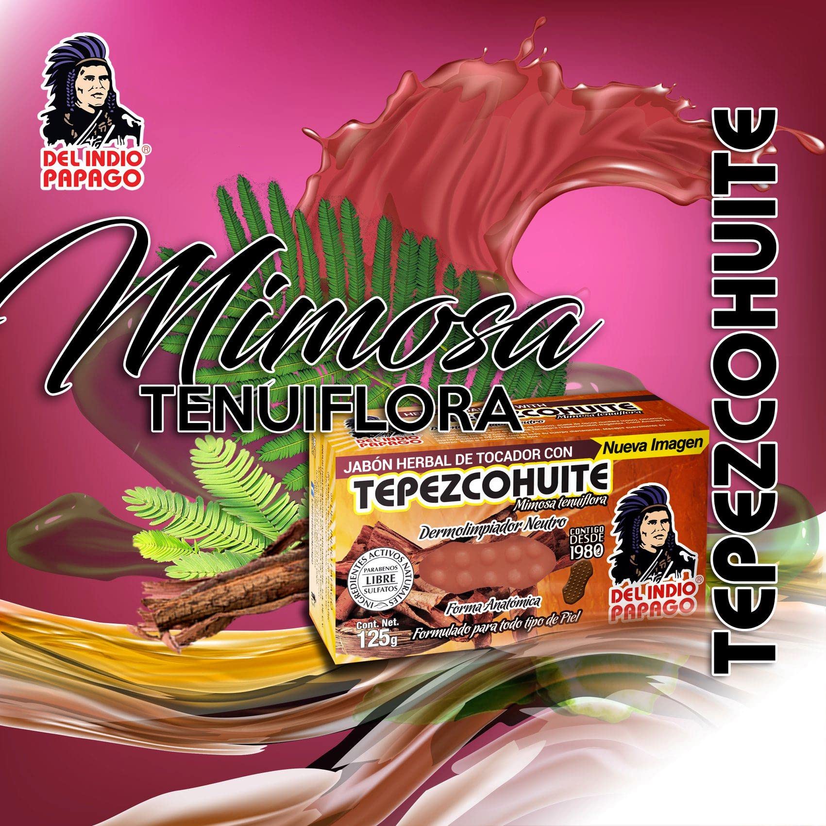 Del Indio Papago Neutral Bar soap with Tepezcohuite 125gr - For All Skin Types - Regenerative and Antioxidant Properties