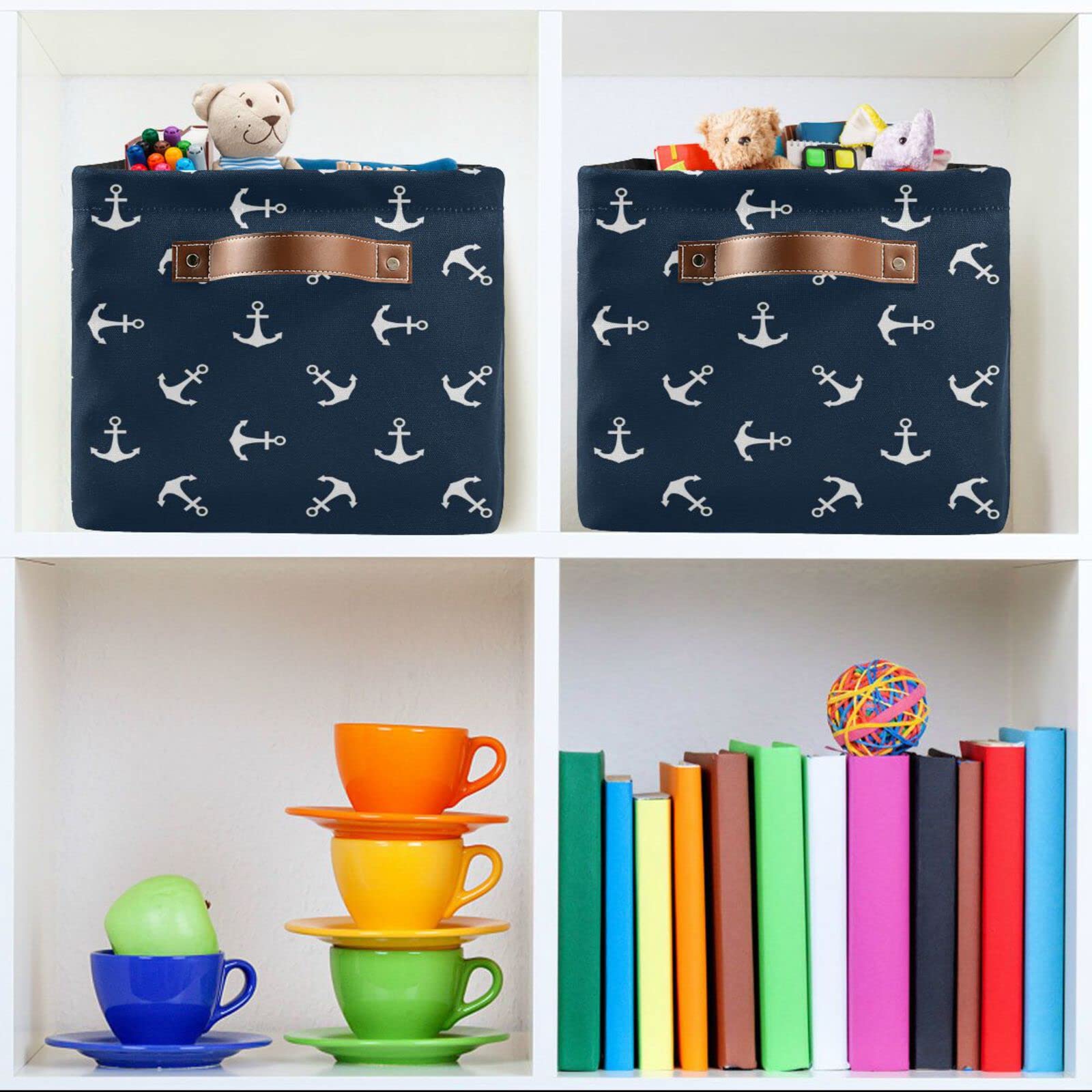 ALAZA Nautical Ocean Sea Anchor Foldable Storage Box Storage Basket Organizer Bins with Handles for Shelf Closet Living Room Bedroom Home Office 1 Pack