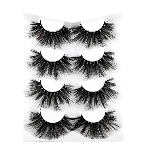 wiwoseo 25MM False Eyelashes Faux Mink Lashes Dramatic Long Fluffy Cross Thick Volume Fake Eye Lashes 4 Pairs Pack